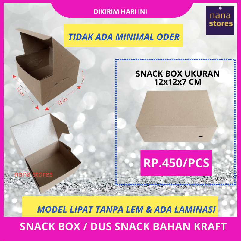 Jual Eceran Dus Snack Bahan Kraft, Snack Box Ukuran 12x12 Laminasi dan ...