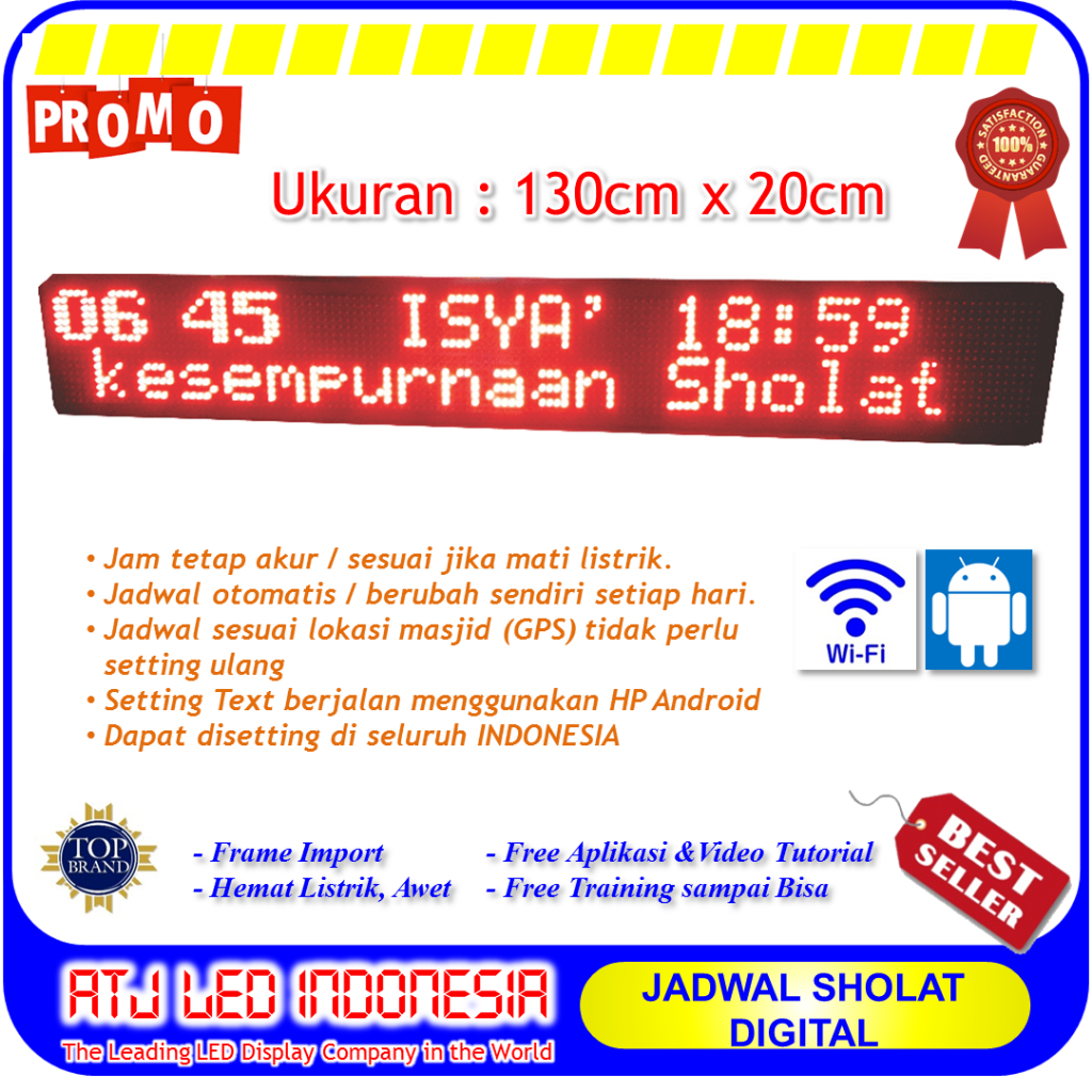 Jual Jam Adzan running text jadwal sholat digital lampu LED Iqomah ...