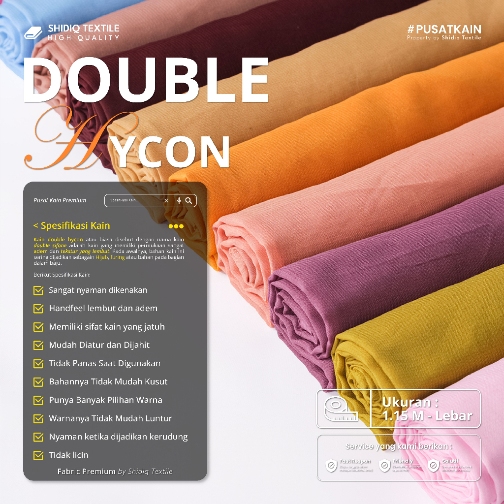 Jual Kain Double Hycon Lebar 115cm ( Harga Per 0,5 Meter ) | Shopee ...