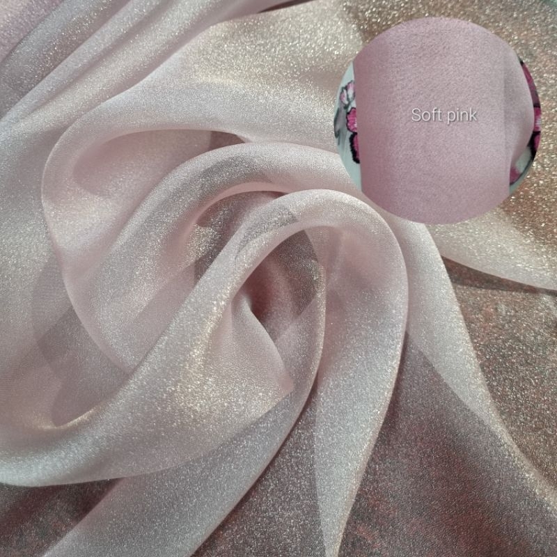 Jual kain organza pasir/crinkle metalik/sparle gliter/organza crystal ...