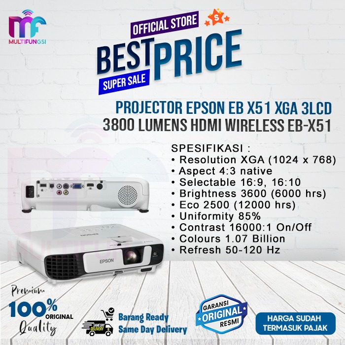 Jual Projector Epson EB X51 XGA 3LCD 3800 LUMENS HDMI Wireless EB-X51 | Shopee Indonesia