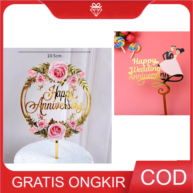 Jual Topper Anniversary Motif Bunga Acc Cake aksesories kue ulang tahun ...