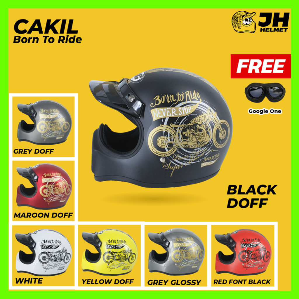 Jual Helm Cakil HBC Born To Ride + FREE GOGGLE | Helm Retro | Full Face ...