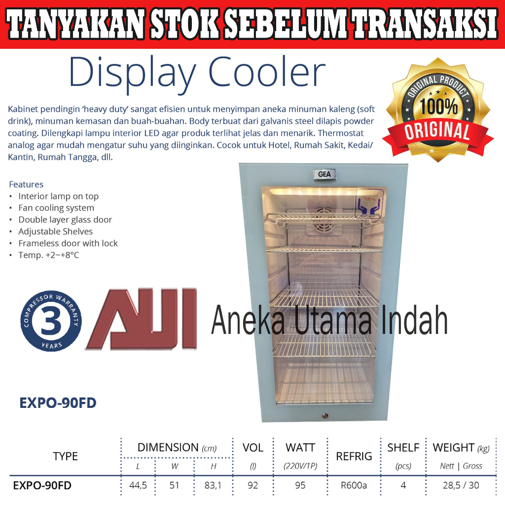 Jual KHUSUS LUAR KOTA Gea EXPO-90FD Showcase 1 Pintu - Display Cooler ...