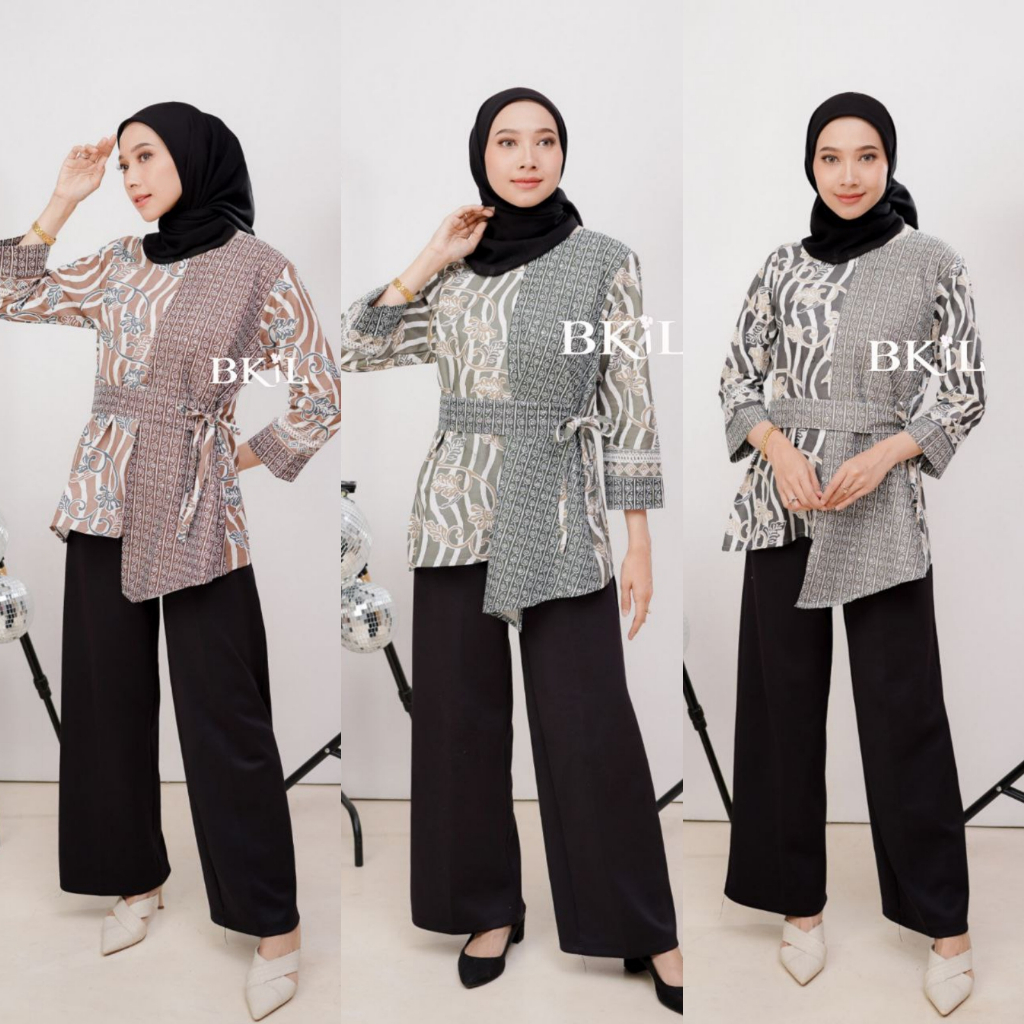 Jual Baju Batik Wanita Modern Atasan Blouse Batik Kerja Kantor Wanita Motif Salur | Shopee Indonesia