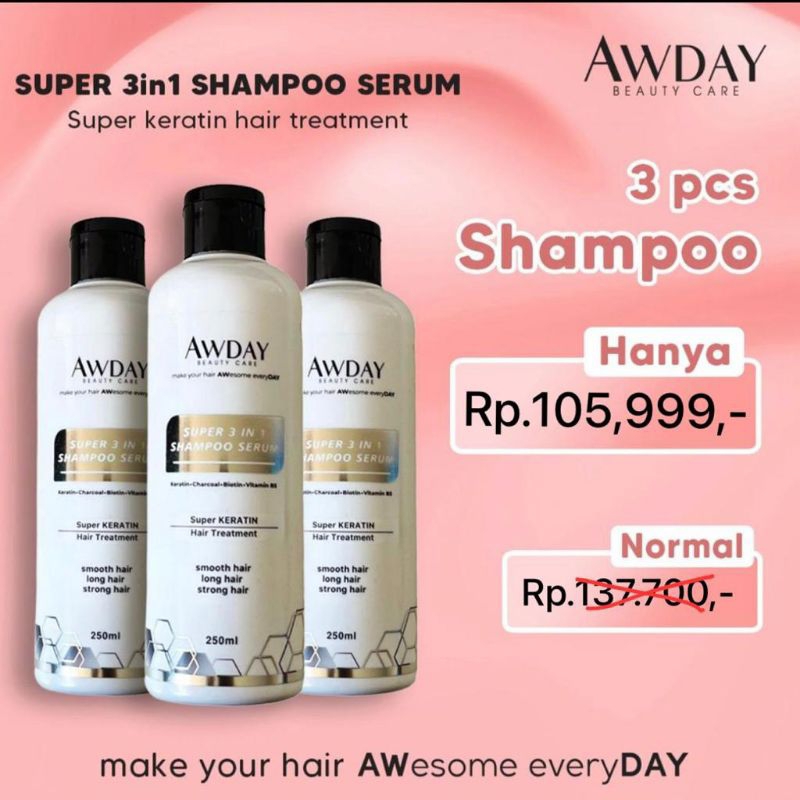 Jual Paket bundling 3 shampoo awday super 3in1 / paket hemat awday 3 ...