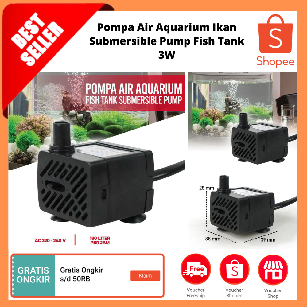 Jual Pompa Air Aquarium Ikan Submersible Pump Fish Tank 3W / Pompa Air ...