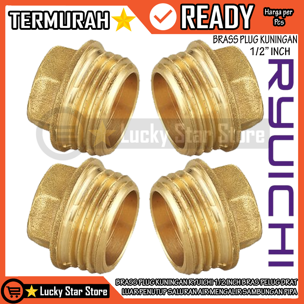 Jual BRASS PLUG RYUICHI PIPA DOP CAP BESI KUNINGAN 1/2" INCH PENUTUP ...