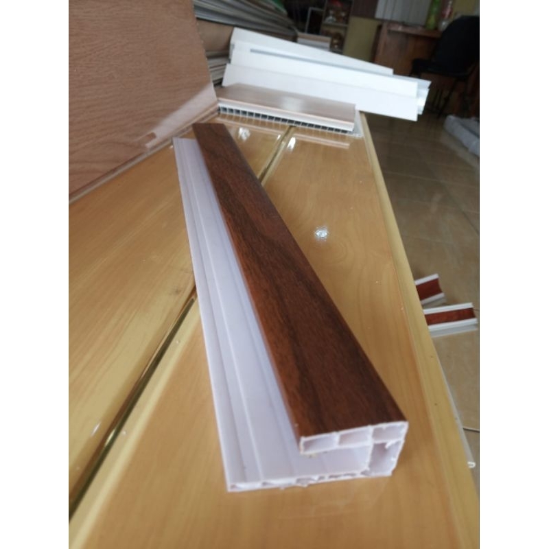 Jual List Perapian Kayu Jati Plafon PVC Coklat Tua | Shopee Indonesia