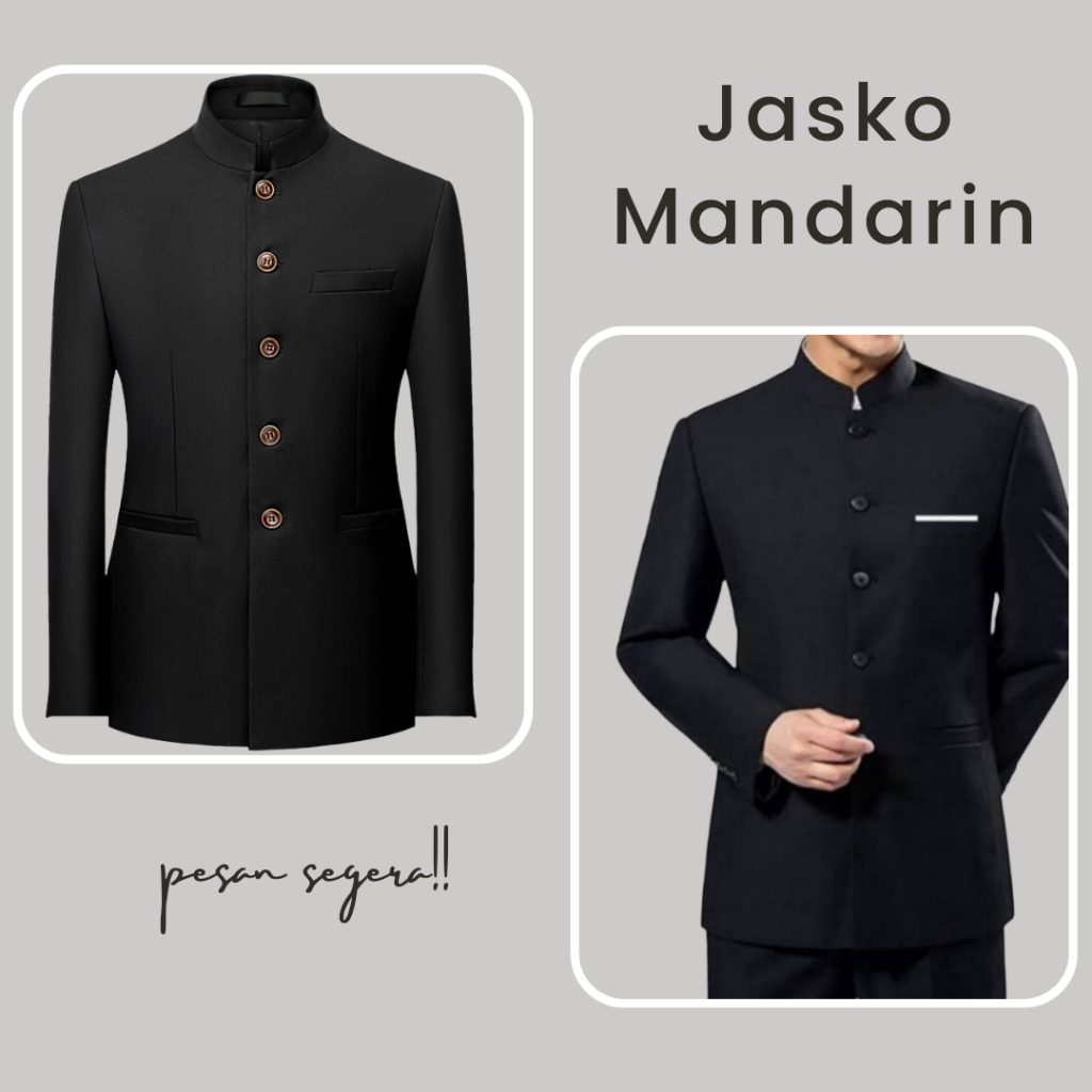 Jual Jasko Polos Jas Koko Mandarin Warna Hitam List Putih Jasko Pria ...