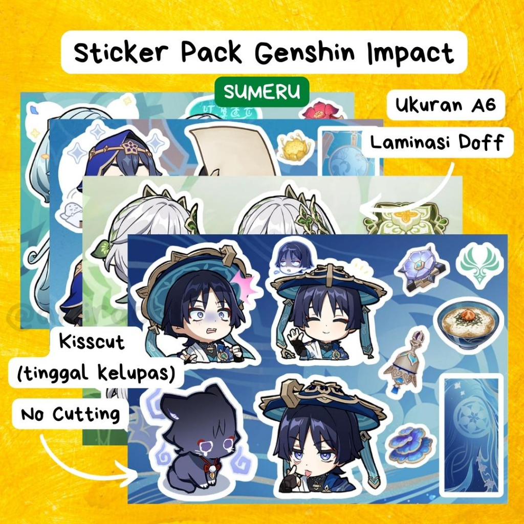 Jual [SUMERU] Sticker Pack Genshin Impact A6 Vynil, Doff, Kisscut ...