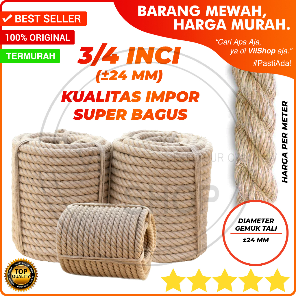 Jual TALI MANILA 3/4 INCH 24 MM TALI KAPAL MARINE ROPE BESAR 3/4" 24MM ...