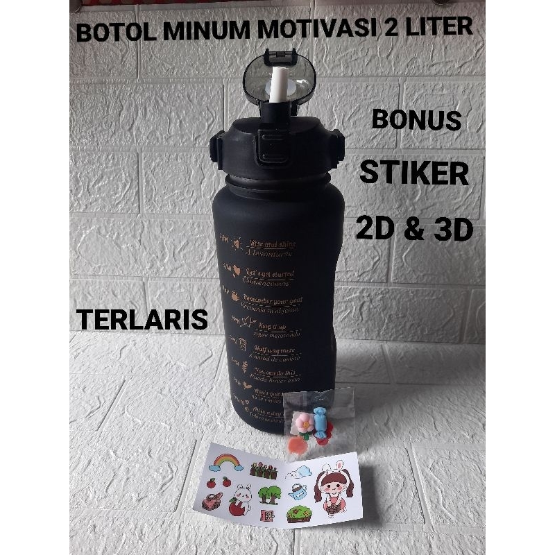 Jual botol minum motivasi 2 liter hitam free stiker 2d dan 3d | Shopee ...