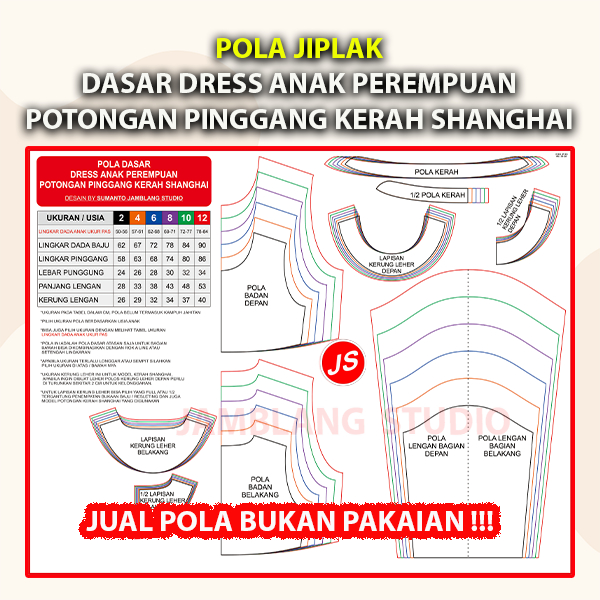 Jual Pola Jiplak Pola Dasar Anak (Perempuan) Kerah Shanghai | Shopee Indonesia