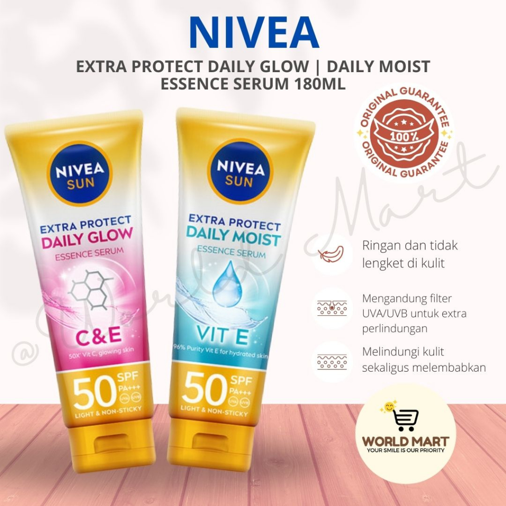Jual NIVEA SUN Extra Protect Daily Glow | Daily Moist Essence Serum SPF50 180ml | Shopee Indonesia