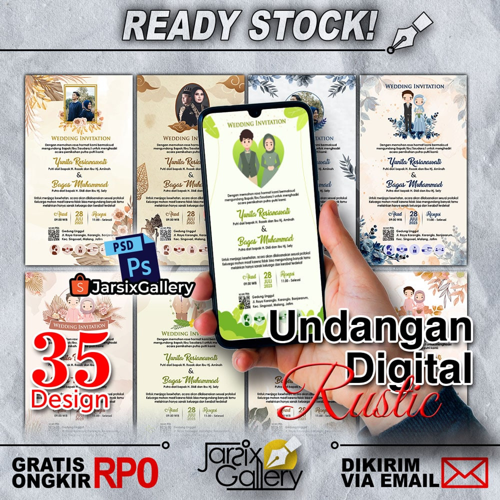 Jual [JarsixGallery] 35 Desain Template Undangan Digital Rustic PSD ...