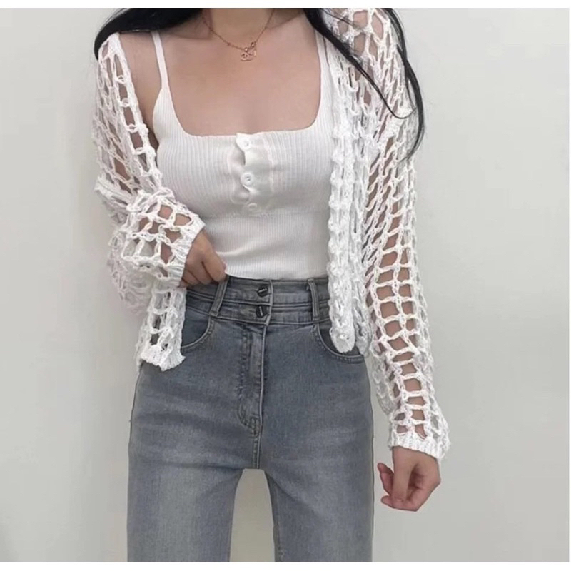 Jual OUTFIT CARDIGAN JARING PREMIUM / CARDIGAN KOREA | Shopee Indonesia