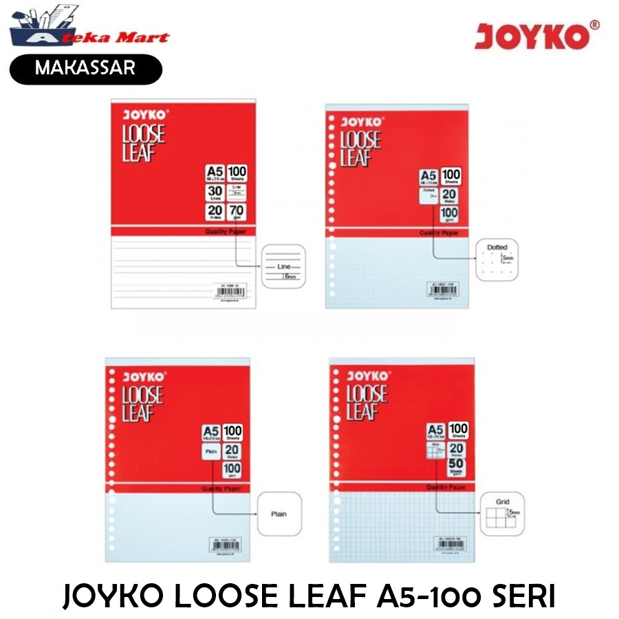 Jual JOYKO LOOSE LEAF A5-100 RULED PLAIN DOTTED GRID ISI BINDER | Shopee Indonesia