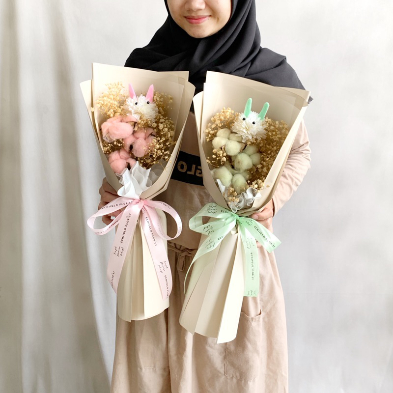 Jual Echiiglo Bun small bouquet buket bunga cotton flower kado wisuda ...