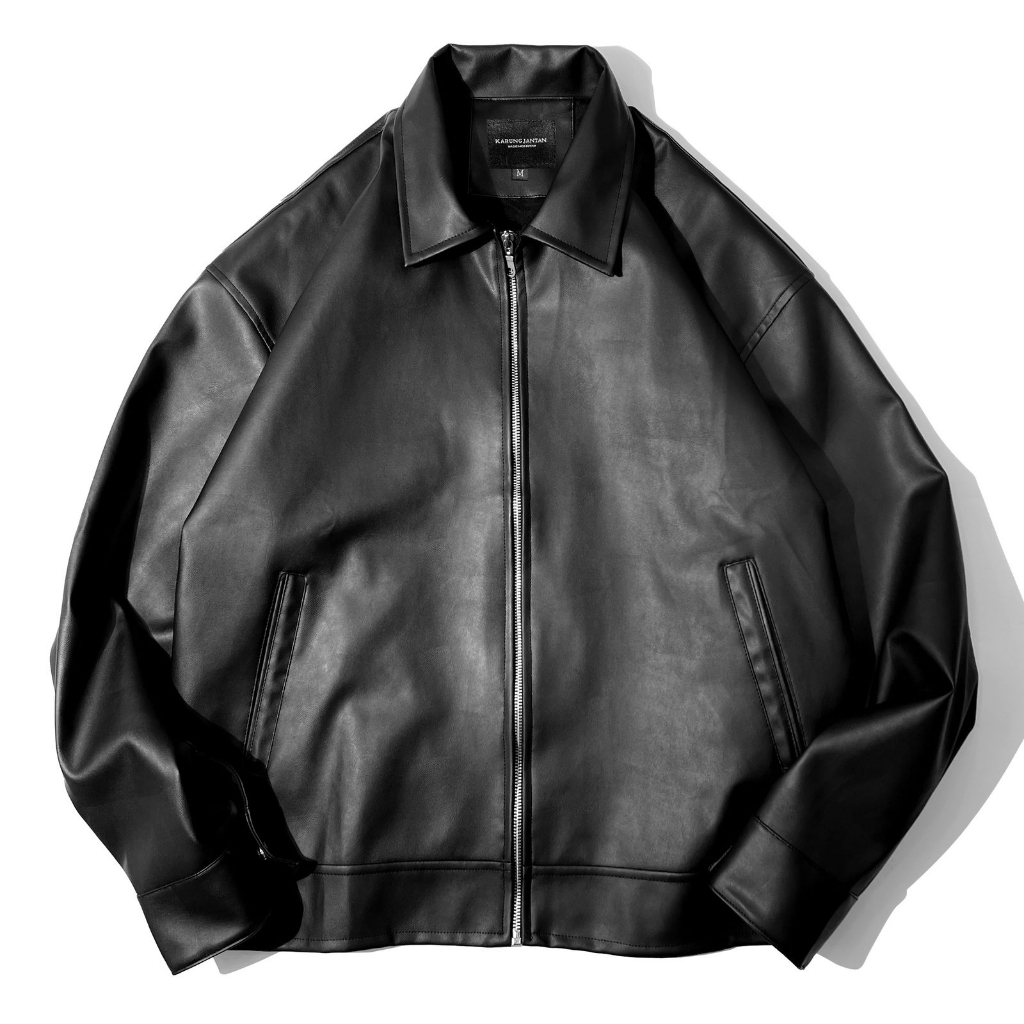 Jual JACKET KULIT OVERSIZE / JACKET KULIT OVERSIZE PRIA HITAM POLOS ...