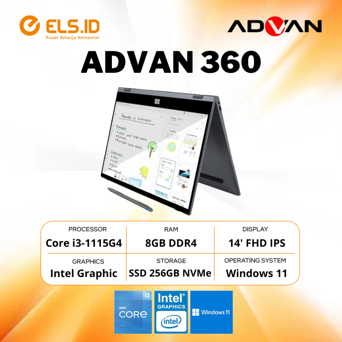 Jual Advan 360 Stylus 2in1 Touchscreen Core i3 1115G4 8GB SSD 256GB W11 ...