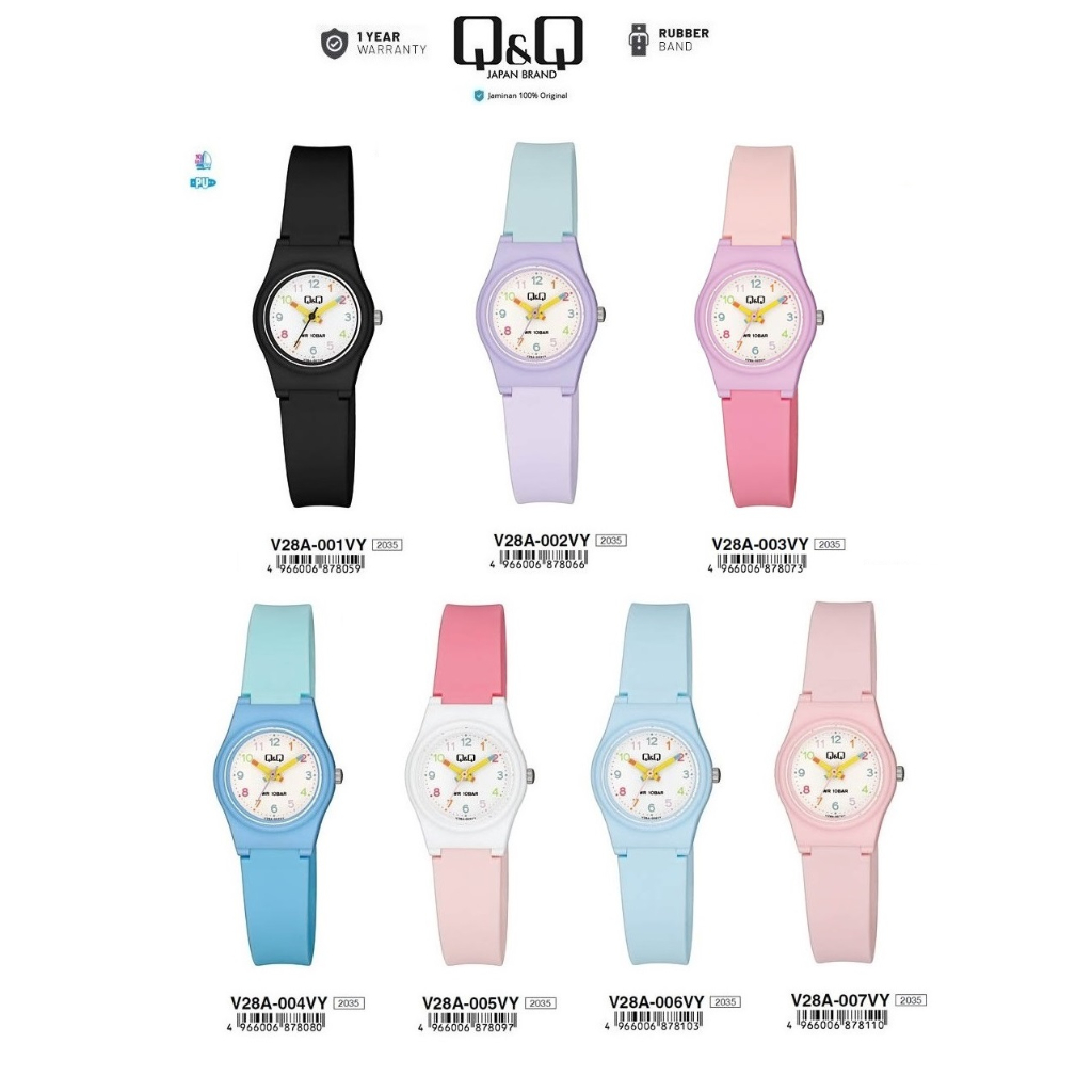 Jual Q&Q ORIGINAL QQ QNQ V28 V28A V28A-001VY - 007VY ANALOG WATCH JAM TANGAN WANITA ATAU ANAK ...