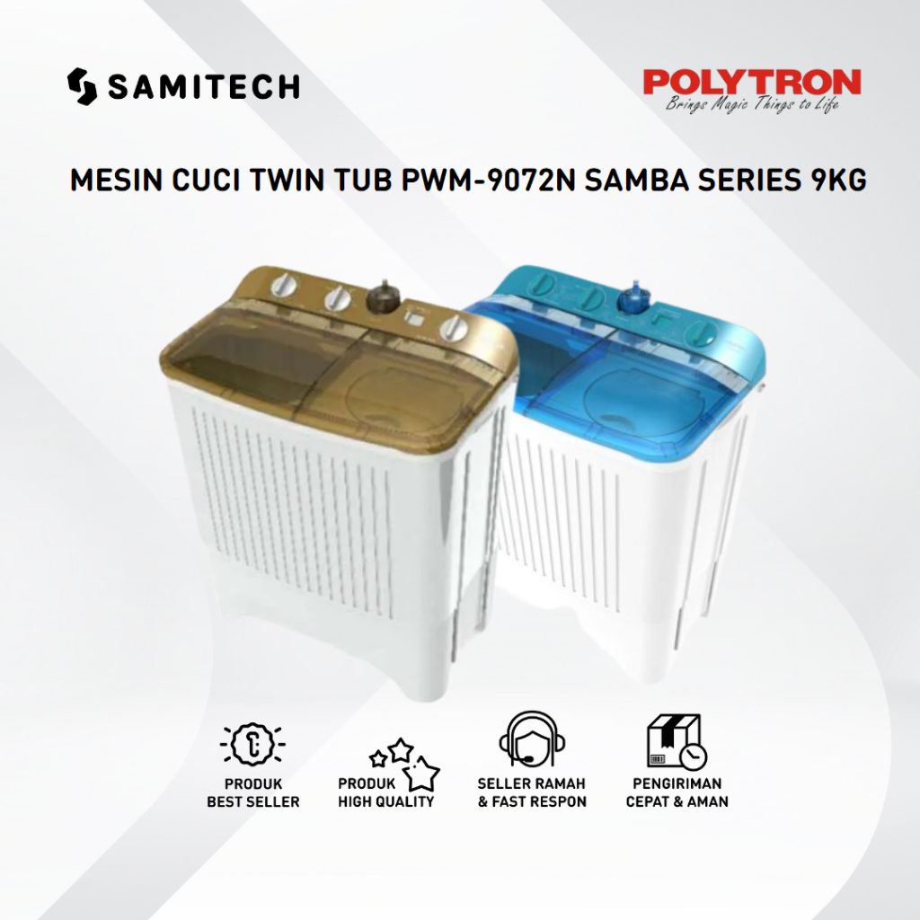 Jual MESIN CUCI DUA TABUNG POLYTRON TWIN TUB PWM-9072 / PWM 9072 KAPASITAS 9KG BERGARANSI ...