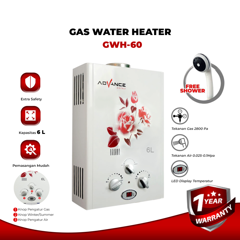 Jual Advance GWH60 Gas Water Heater Pemanas Air Kamar Mandi Gas Bonus ...
