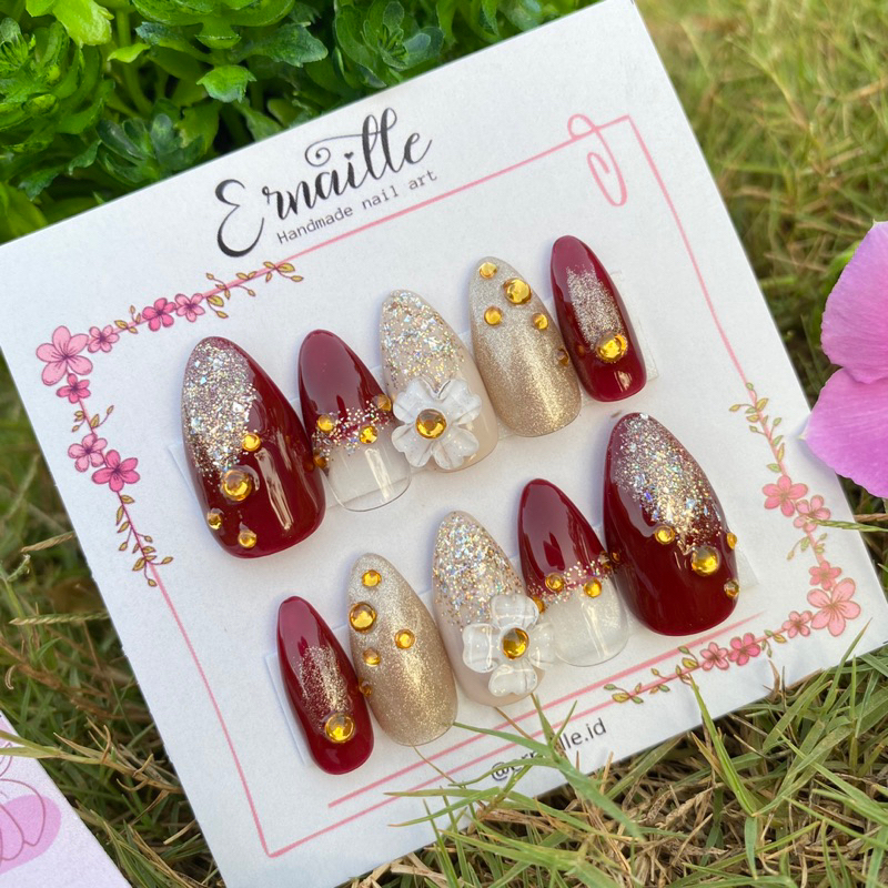 Jual MAROON-CAMPAGNE | CUSTOM FAKE NAILS WEDDING | KUKU PALSU HANDMADE ...
