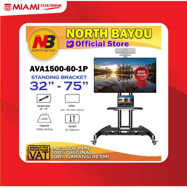 Jual NB North Bayou Mobile TV Cart Rooling TV Stand with Wheels for 32 ...