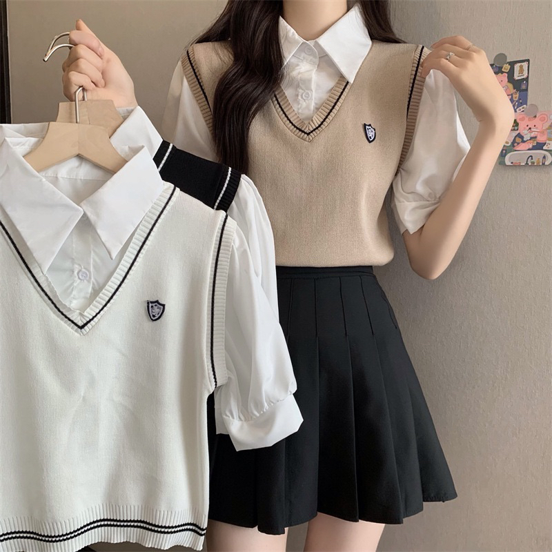 Jual VS001 korean vest knit/ rompi rajut/ top knit import | Shopee ...
