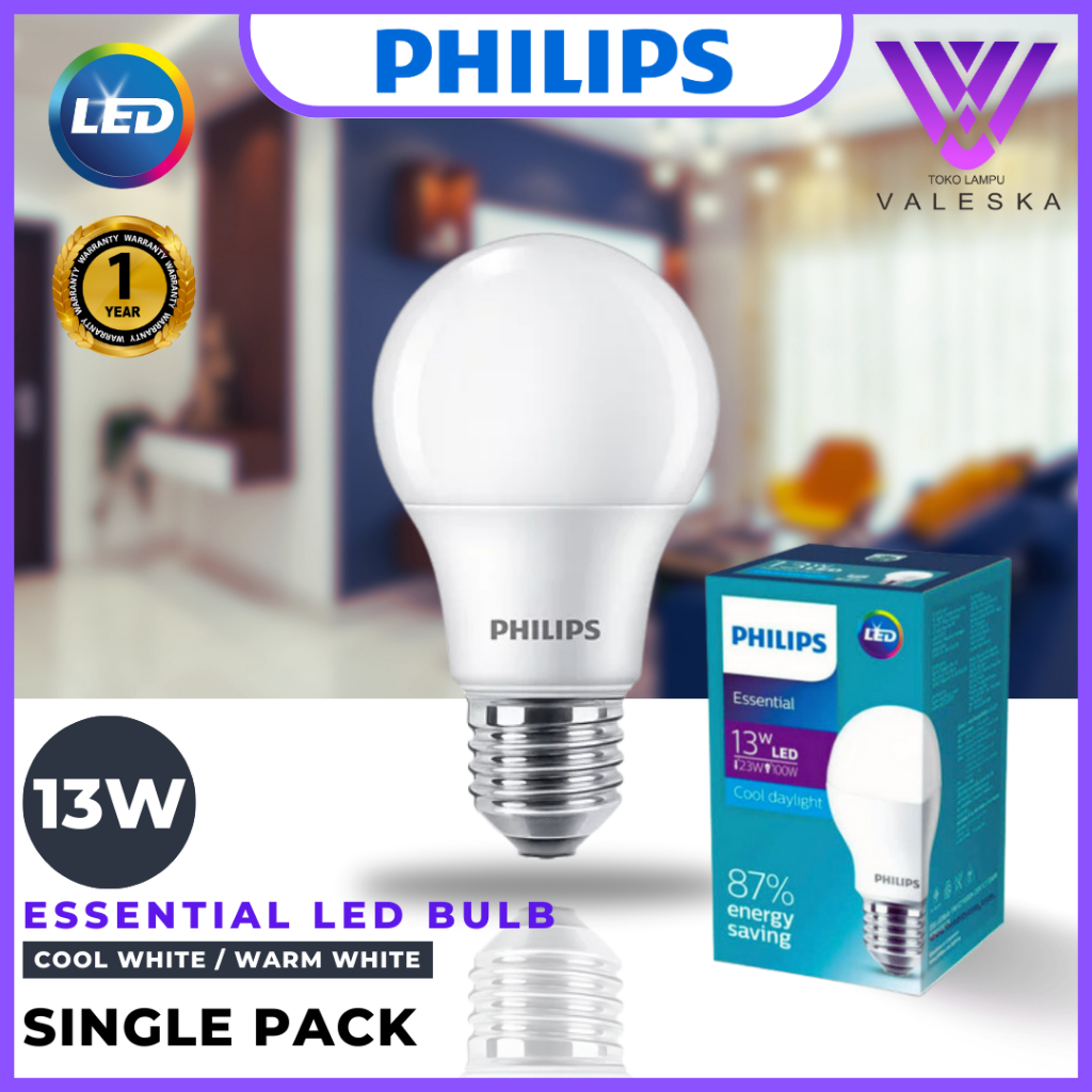 Jual Lampu Philips LED 13 Watt Essential Ledbulb 13W Essled 13 W Single Putih 6500K | Shopee ...