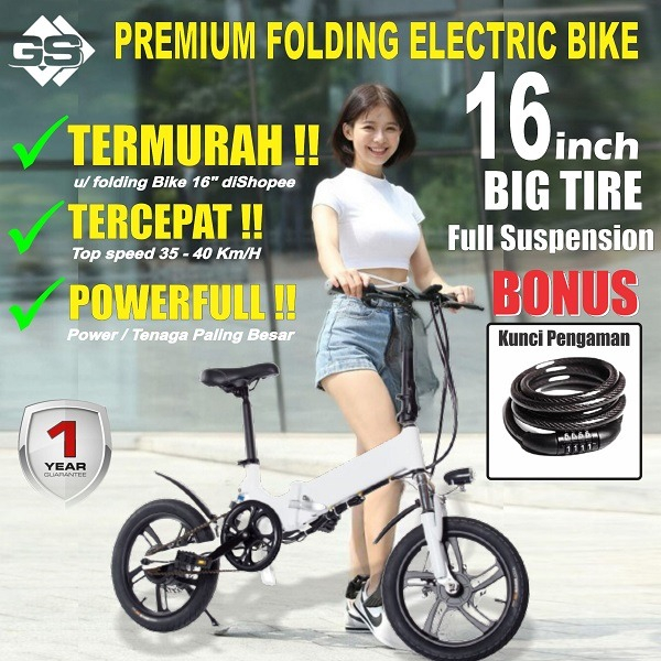 Jual Folding E-Bike Sepeda Lipat Listrik Suspension 16 INCH Terbaru!! | Shopee Indonesia