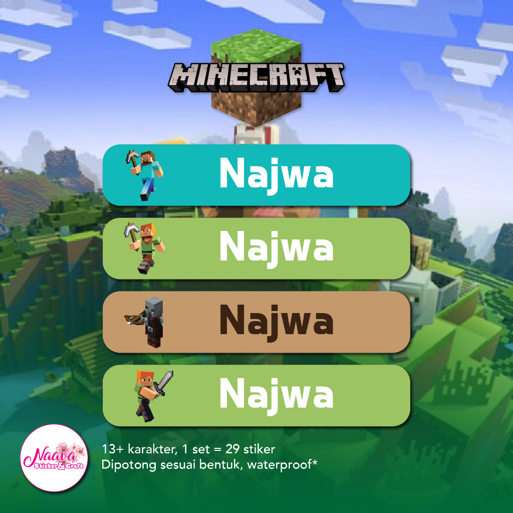 Jual STIKER LABEL PENSIL NAMA ANAK - MINECRAFT | Shopee Indonesia