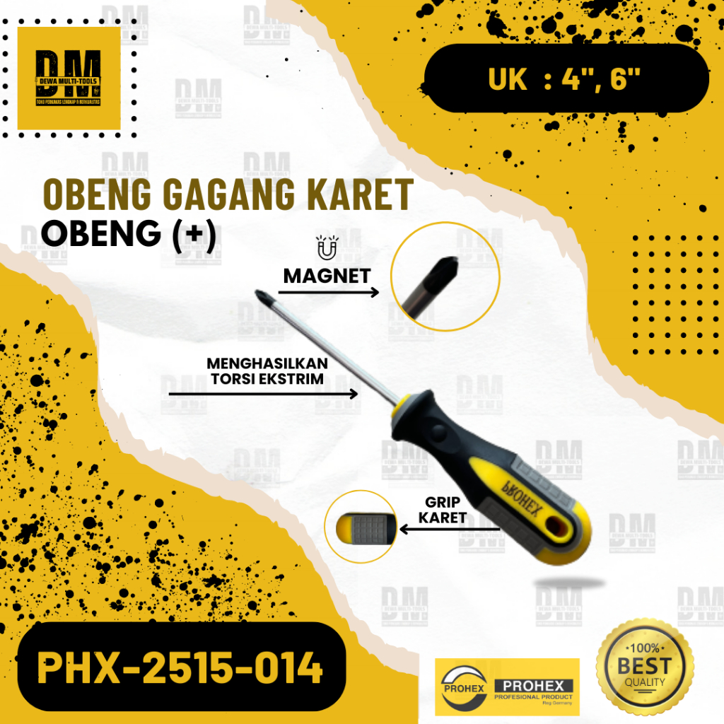 Jual OBENG KARET PROHEX - ABU-ABU KUNING PLUS (+) MINUS (-) - 4" INCH ...