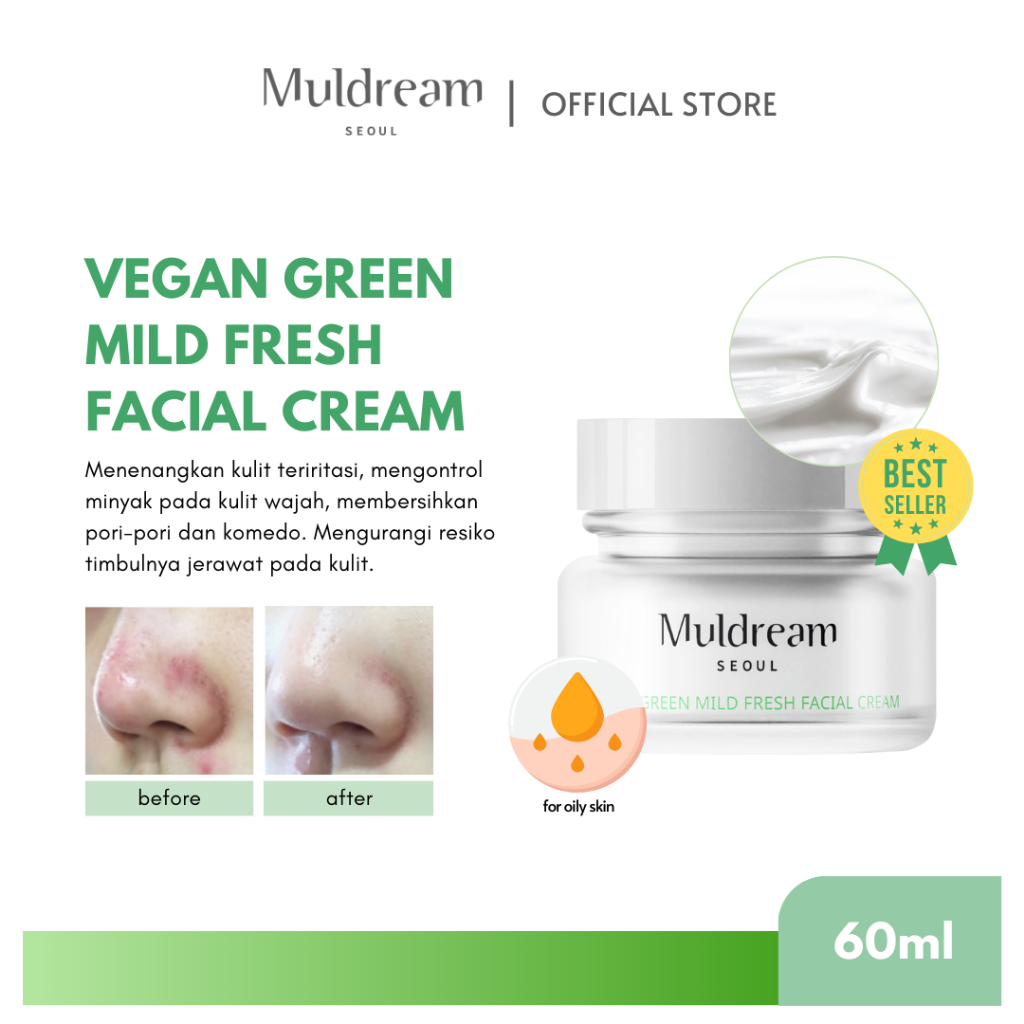 Jual Muldream Vegan Green Mild Fresh Facial Cream 60ml | Shopee Indonesia
