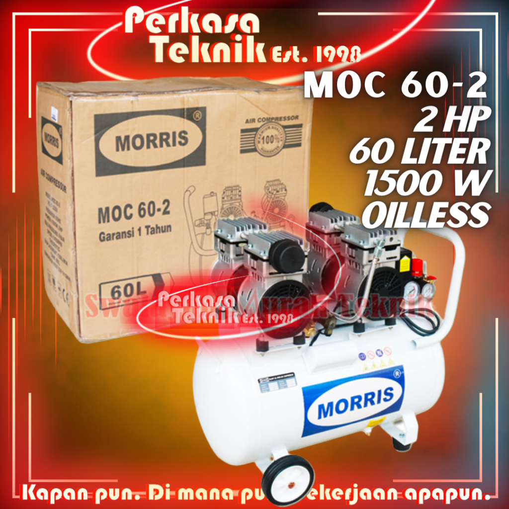 Jual MORRIS MOC 60-2 Kompresor Angin Oilless Silent 60L 2 HP Air ...