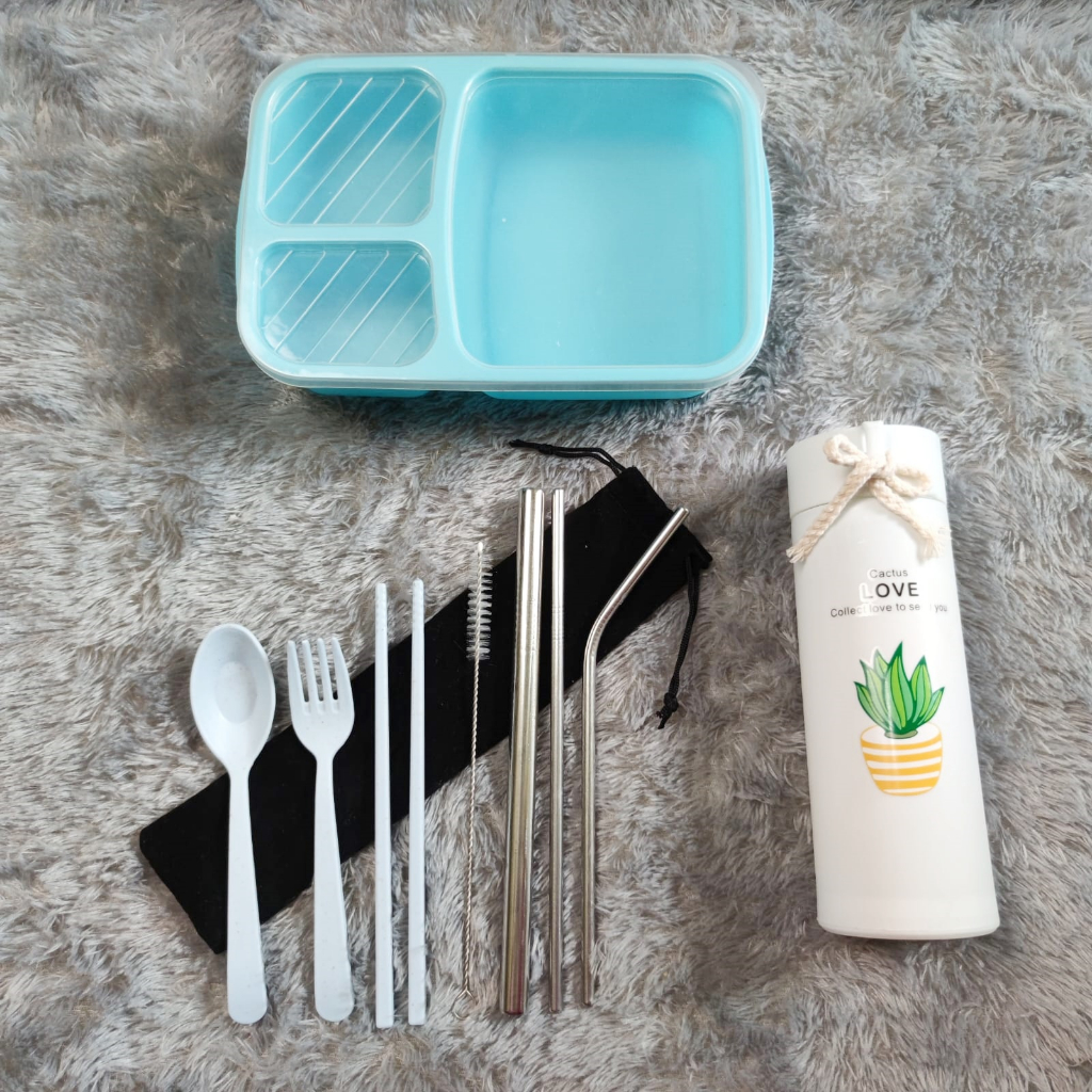 Jual [10in1 Wheat] Paket Lunch Box, Botol Nice, Cutlery Set, dan ...