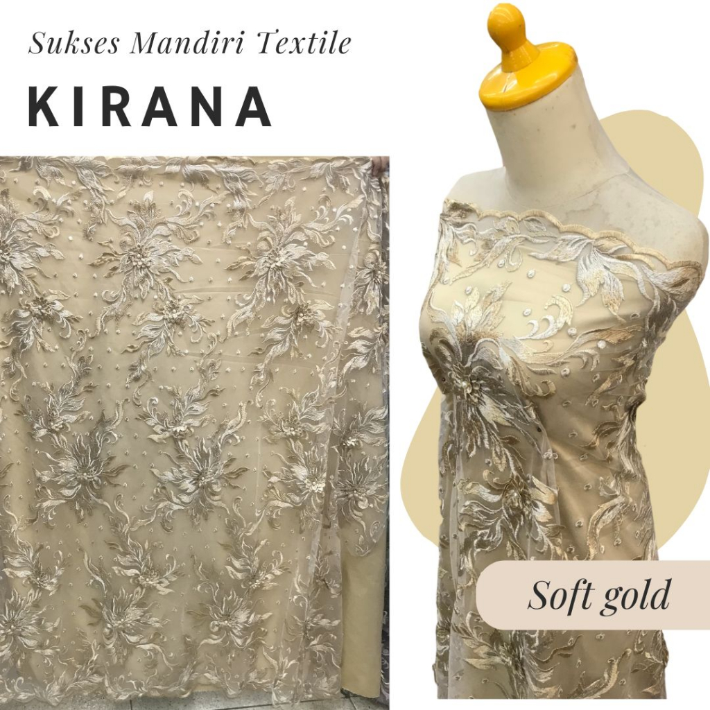 Jual [KIRANA] Brokat lace 3D embroidery mutiara soft gold | Harga ½ ...