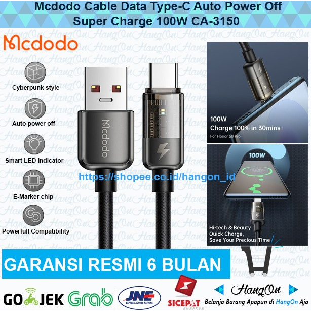 Jual Mcdodo CA-3150 Kabel Data Tranparan Auto Power Off USB to Type C ...