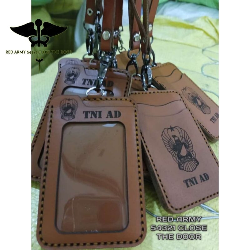 Jual Holder ID Card Tali Lanyard Name Tag Kulit Asli Logo TNI AD ...