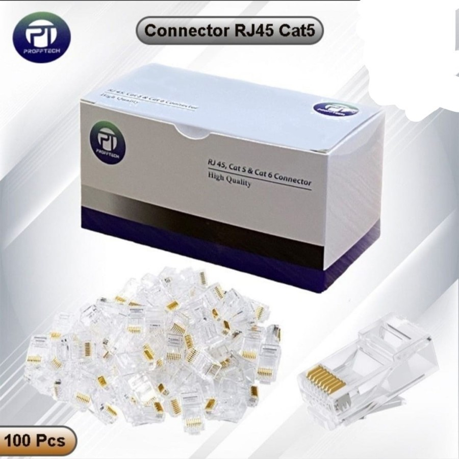 Jual Connector Utp RJ45 Cat5 Profftech RJ 45 Cat 5e Pack isi 100 Pcs ...