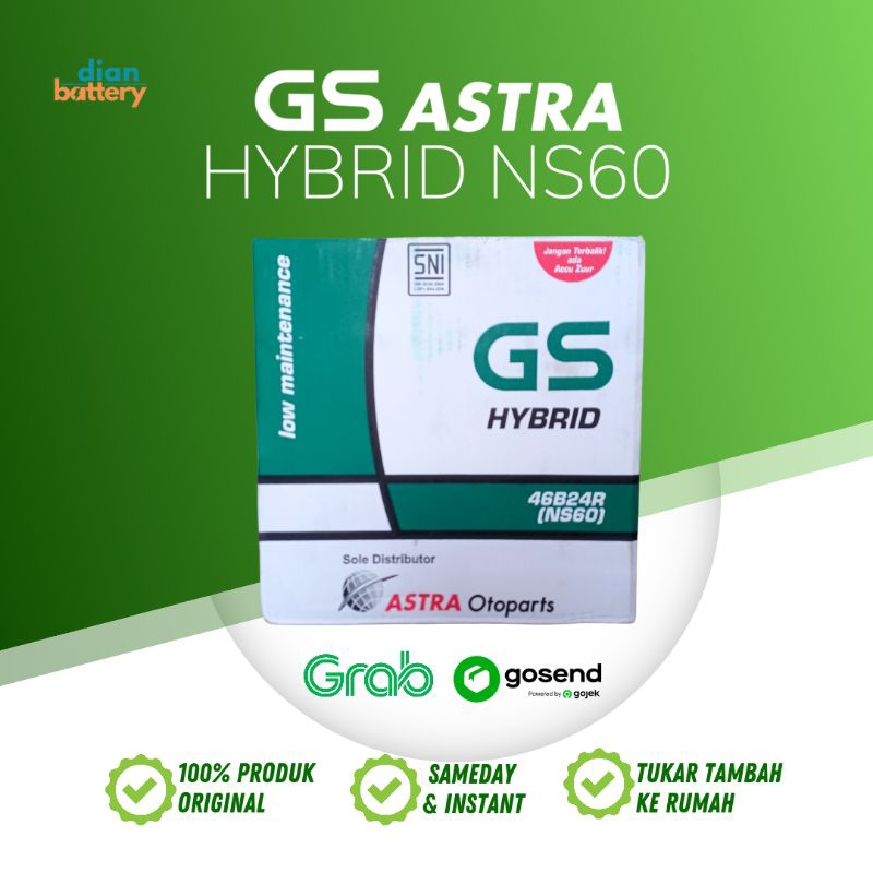 Jual Aki Mobil Terios Rush GS Astra HYBRID NS60 Accu Basah 46B24R (45Ah) | Shopee Indonesia