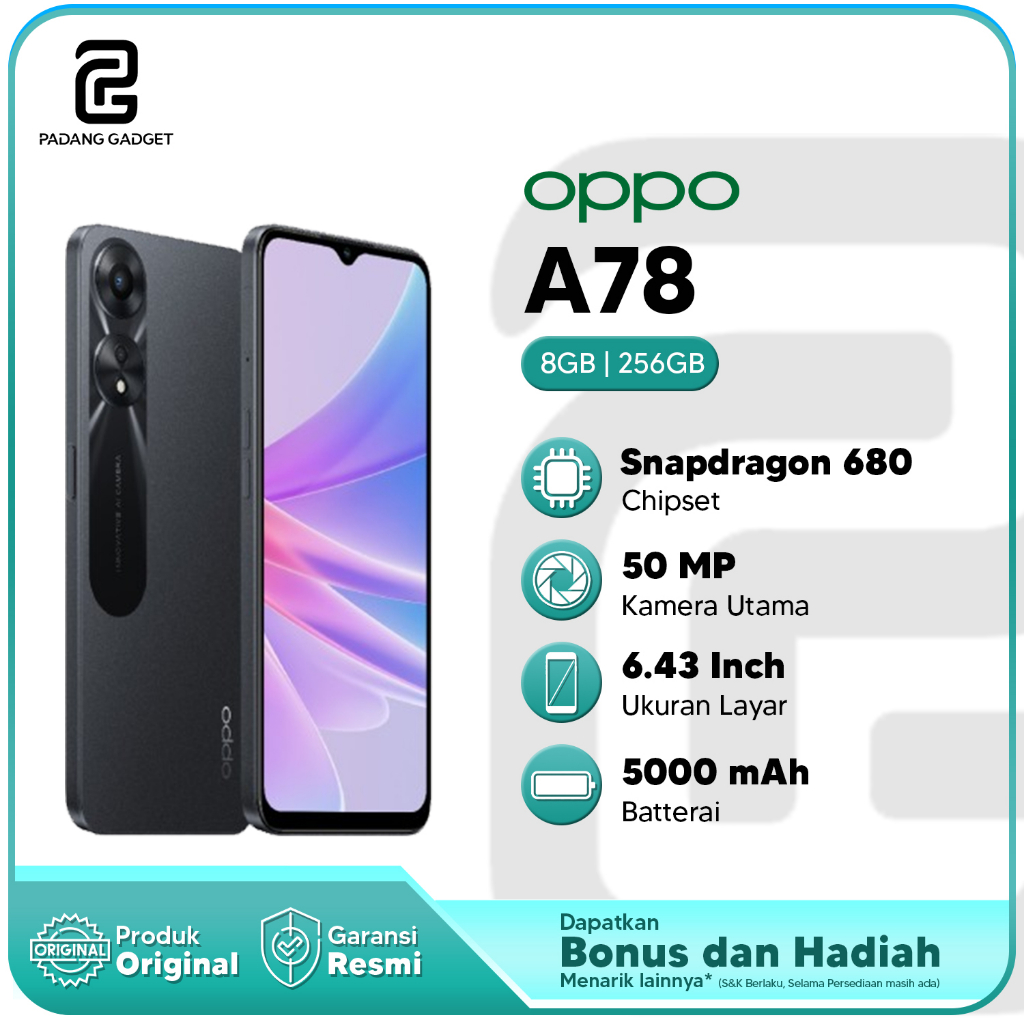 Jual Oppo A78 4G LTE 8/256 GB HP Smartphone Android Original Garansi Resmi | Shopee Indonesia