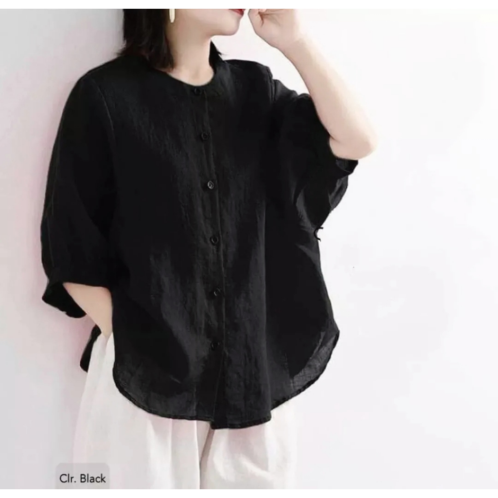 Jual Blouse Wanita Jumbo Full Kancing Leher Model Shanghai Lengan 7/8 ...