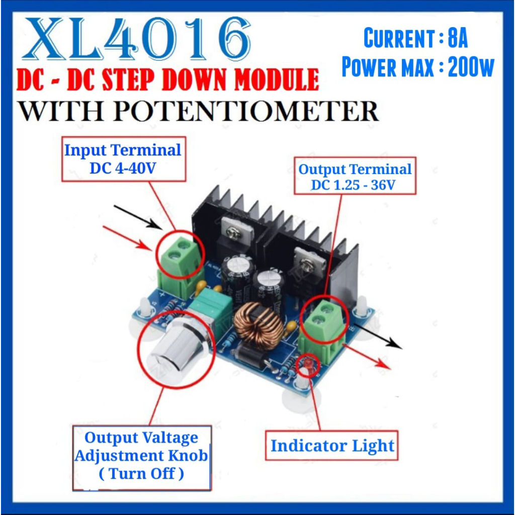 Jual Step Down DC DC 8A 200W Modul Penurun Tegangan Dengan Potensio ...