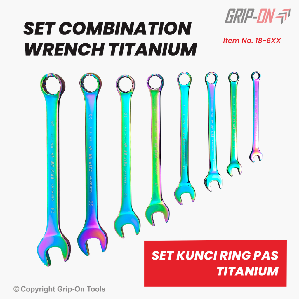 Jual Grip-On Combination Wrench Titanium Set 8 Pcs Kunci Ring Pas ...