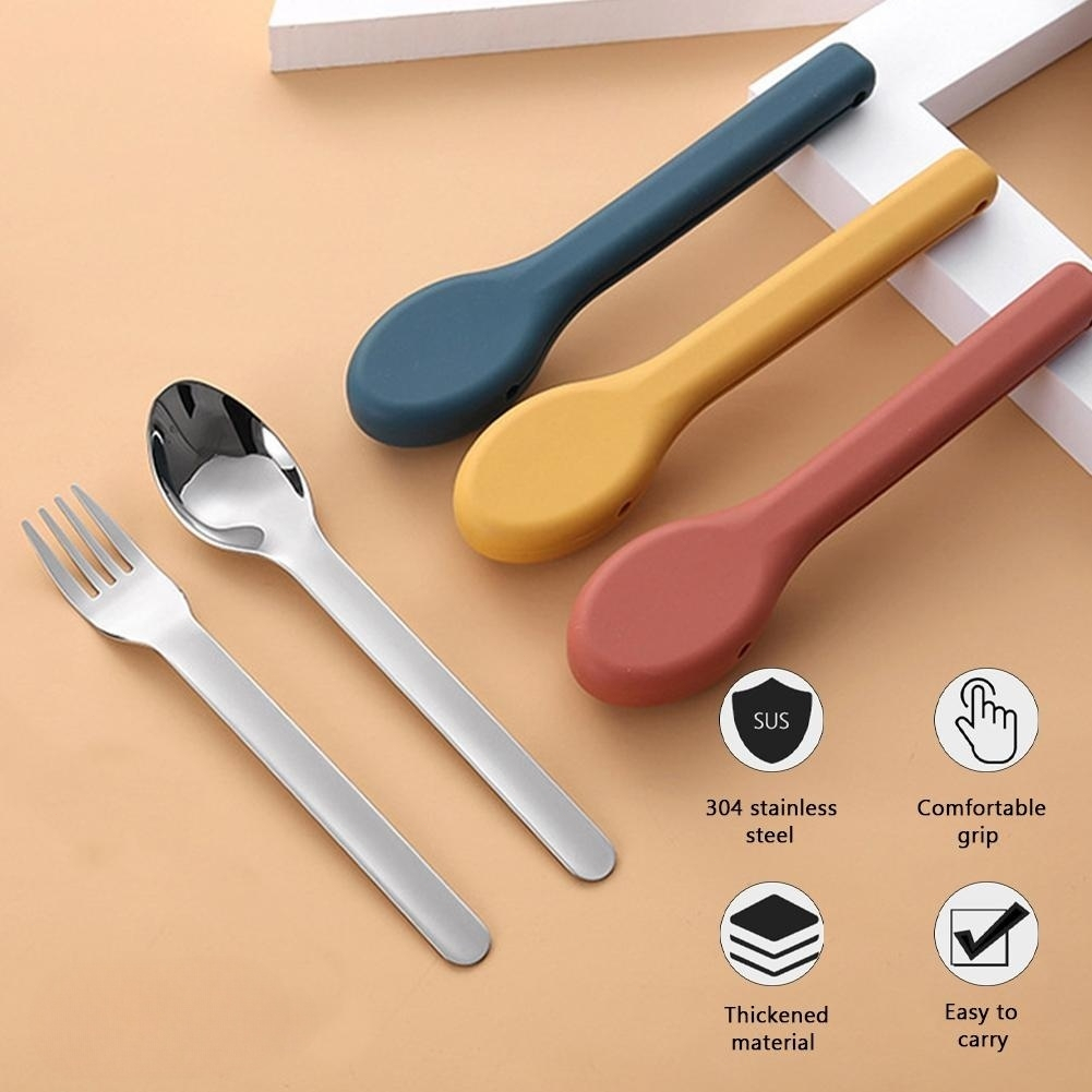 Jual SUS304 Stainless Steel Travel Portable Cutlery Set With Silicone ...