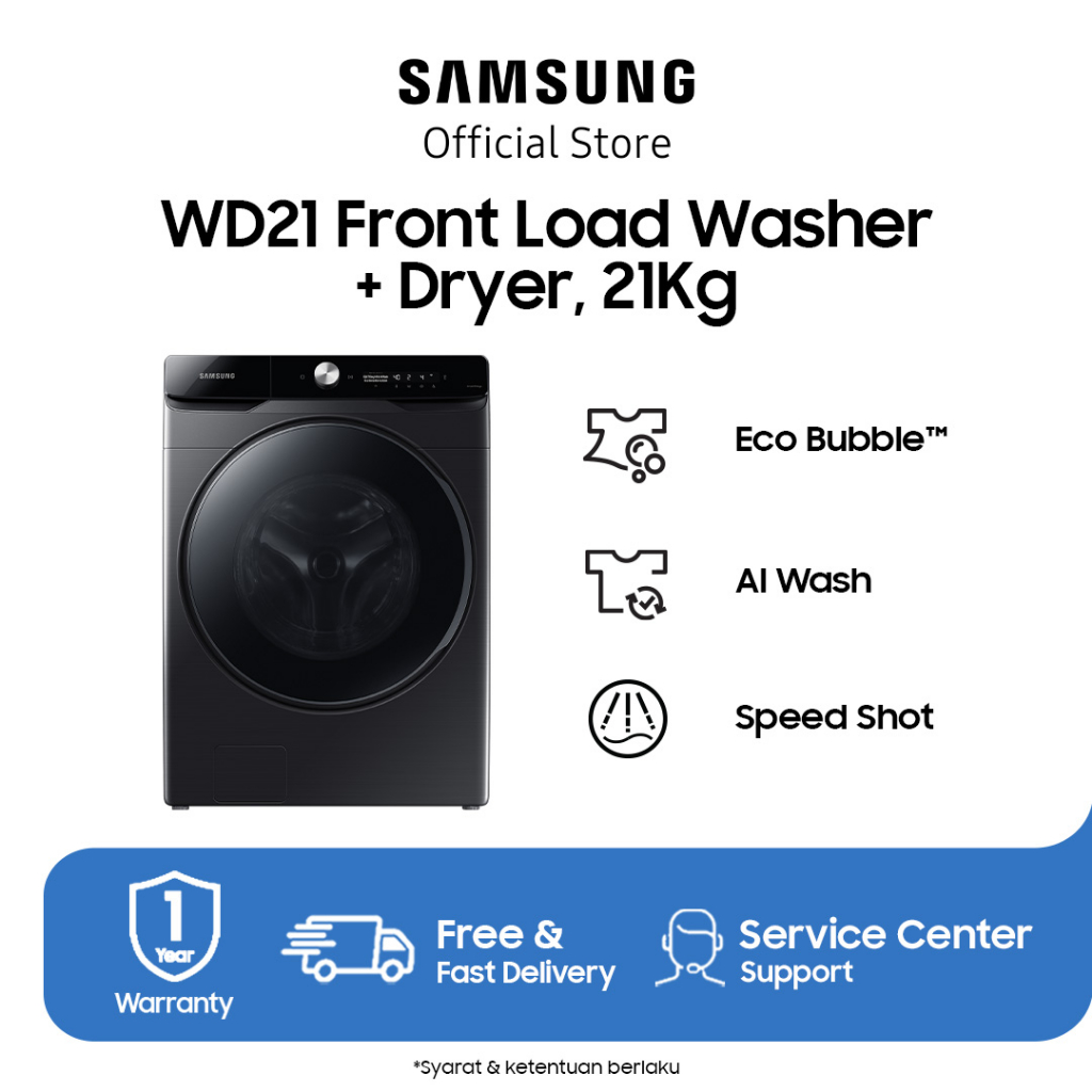 Jual Samsung WD21 Front Load Washer+Dryer with Ecobubble, AI Wash, and ...