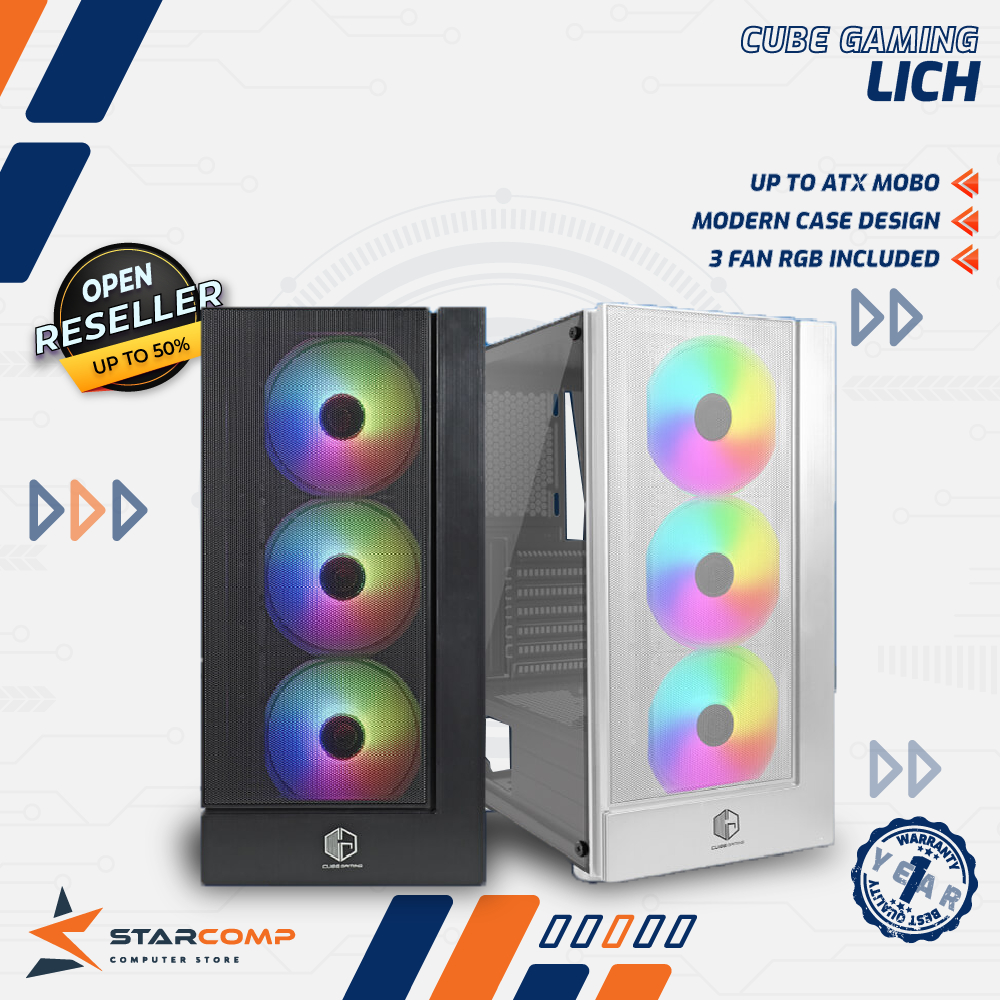 Jual CUBE GAMING LICH Black / White CASING ATX Free 3 Fan RGB | Shopee ...